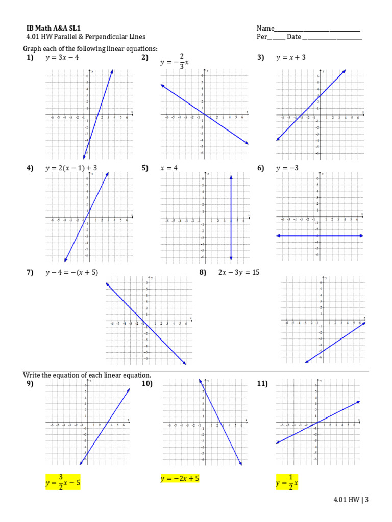 Parallel & Perpendicular Lines Homework | PDF | Mathematics ...