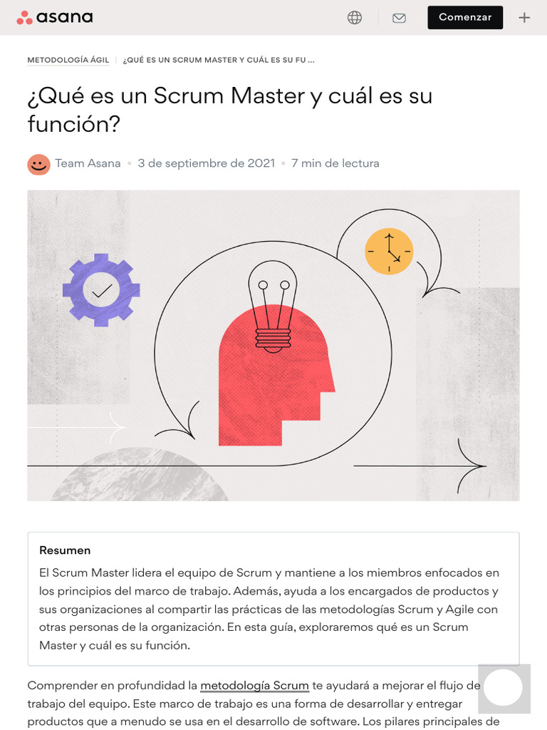 ¿Qué Es Un Scrum Master y Cuál Es Su Función - Asana | PDF