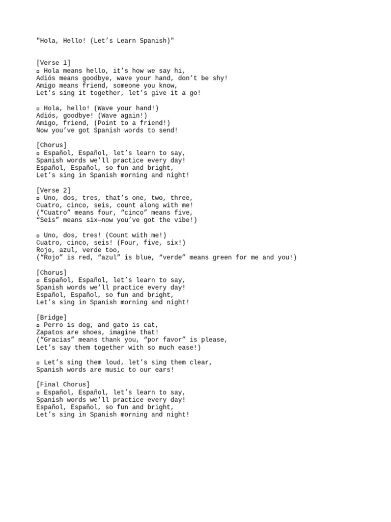 Learn Basic Spanish Through Song | PDF