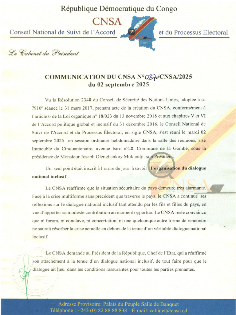 Communication Du CNSA N° 037-CNSA-025 Du 02 Septembre 2025 | PDF