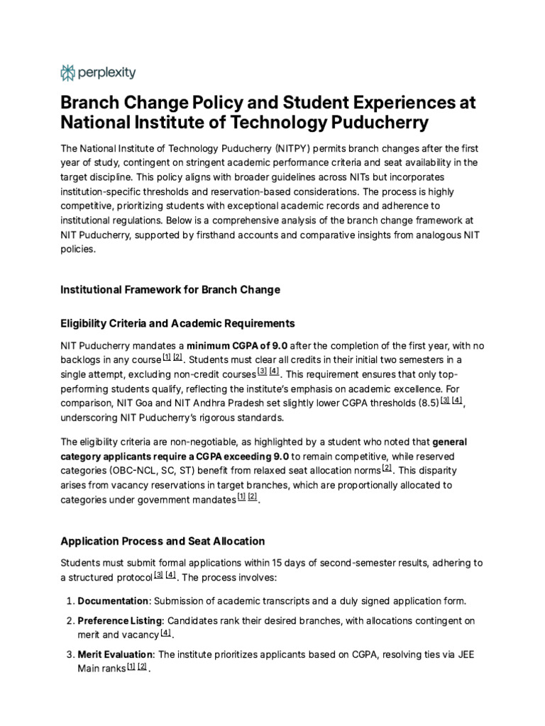 NIT Puducherry Branch Change Criteria | PDF