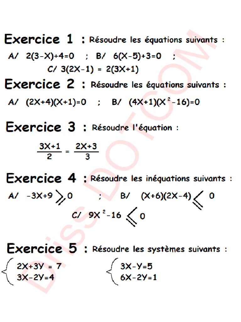 Equation Inequation Et Systeme Tronc Commun '' Driss DOTCOM '' | PDF