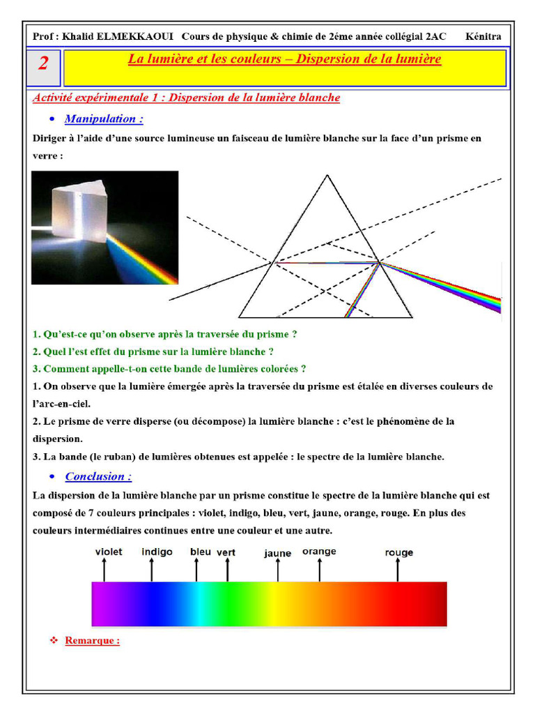 2 La Lumière Et Les Couleurs - Dispersion de La Lumière | PDF