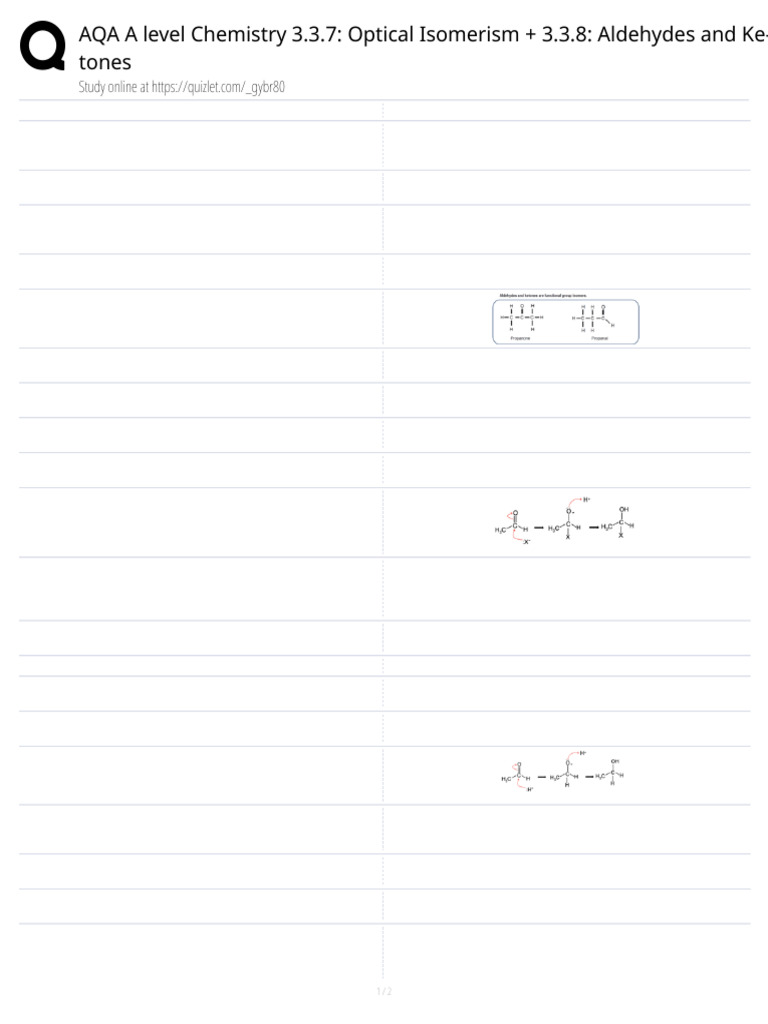 AQA A Level Chemistry 3.3.7 Optical Isomerism + 3.3.8 Aldehydes and Ketones | PDF | Aldehyde ...
