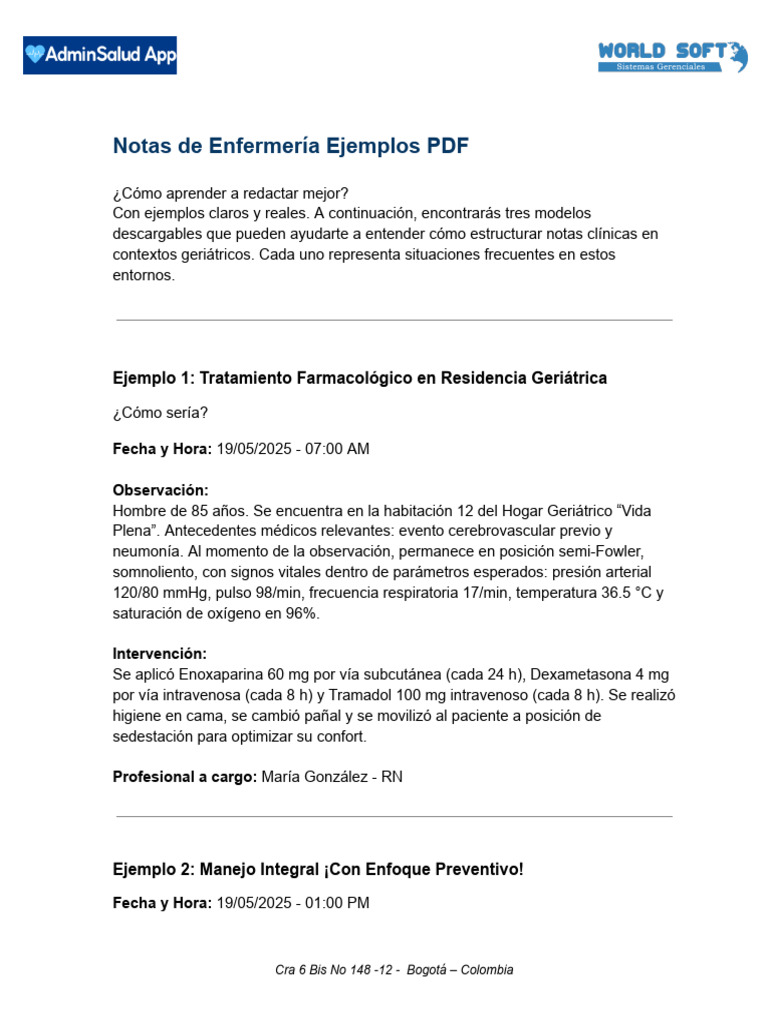 Notas de Enfermeria Ejemplos PDF AdminSalud | PDF | Especialidades Medicas | Medicina CLINICA