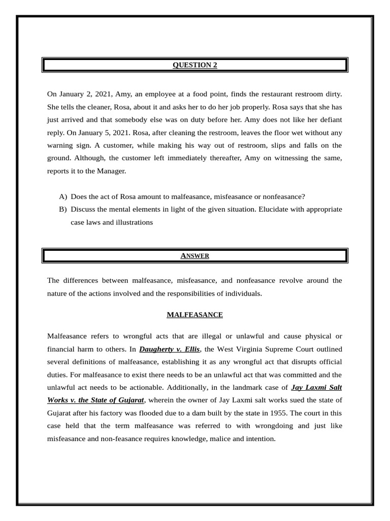 Misfeasance Analysis in Workplace Injury | PDF | Negligence | Duty Of Care
