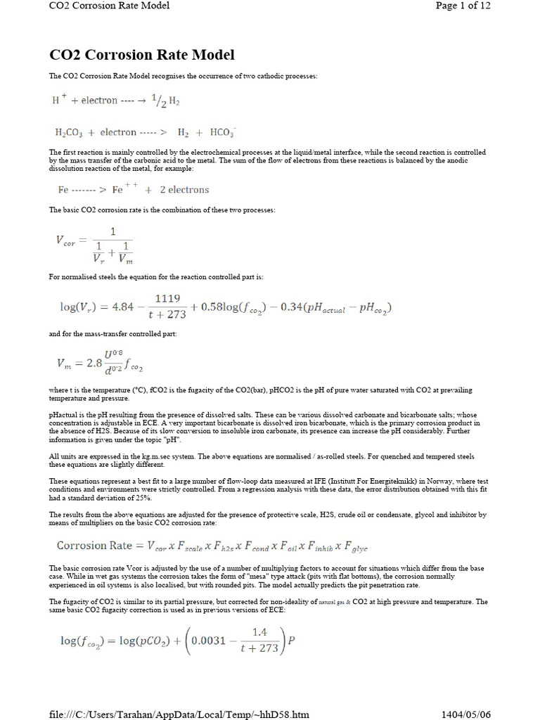 CO2 Corrosion Rate Model Overview | PDF | Corrosion | Solubility