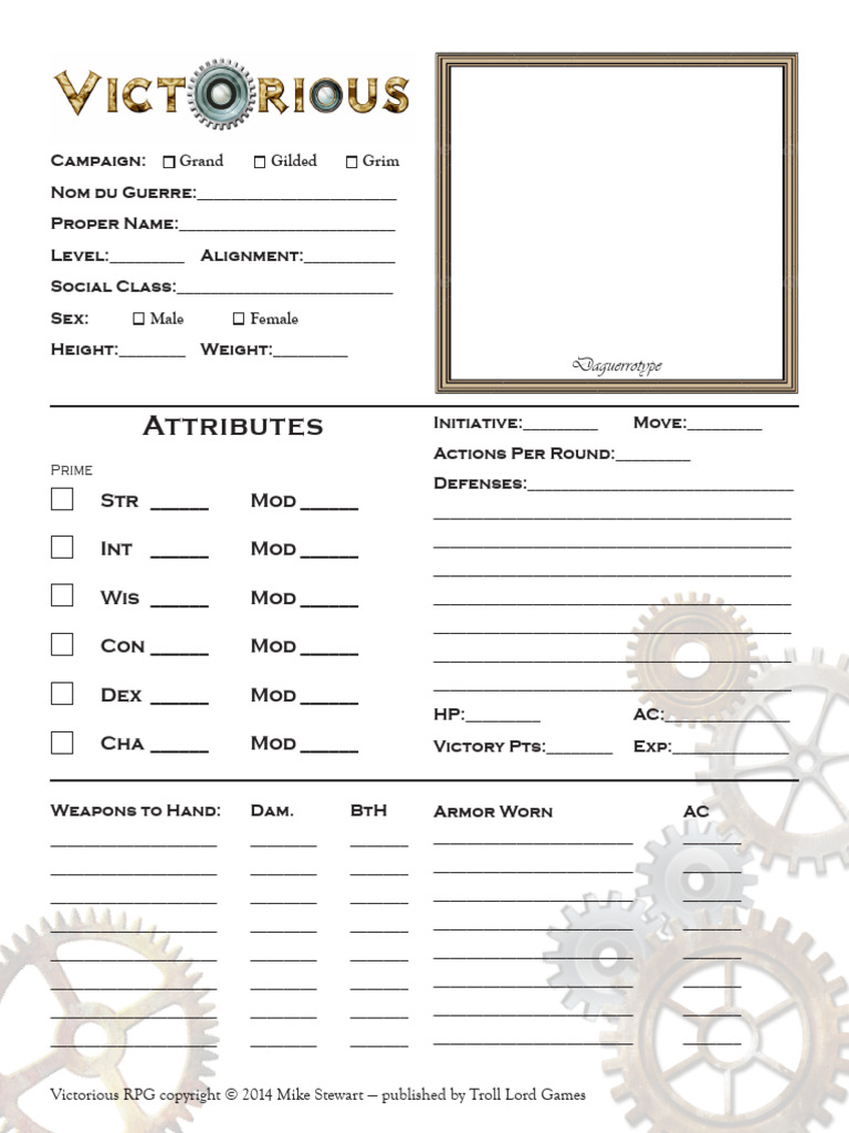 Victorious Character Sheet Blank | PDF