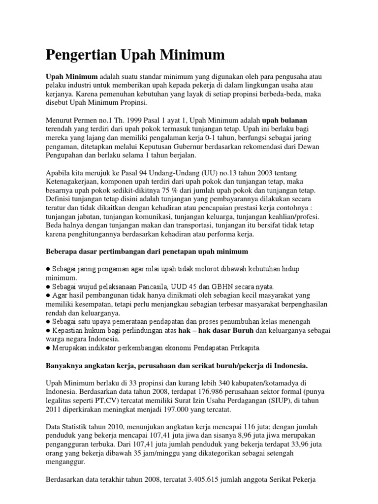 Pengertian Upah Minimum | PDF