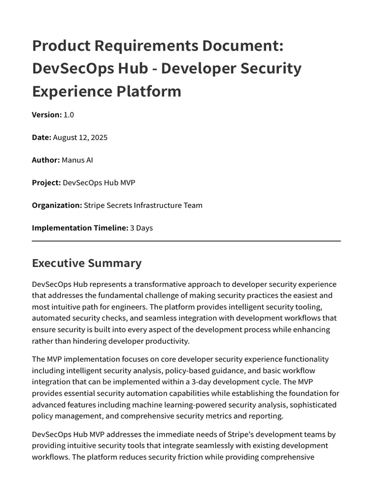 Product Requirements Document: DevSecOps Hub - Developer Security Experience Platform | PDF ...