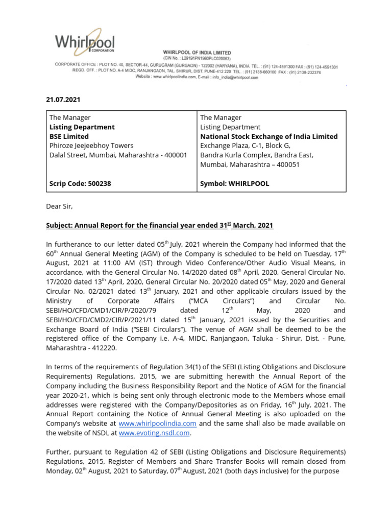 Whirlpool 2020-21 Annual Report Summary | PDF | Internal Control | Audit