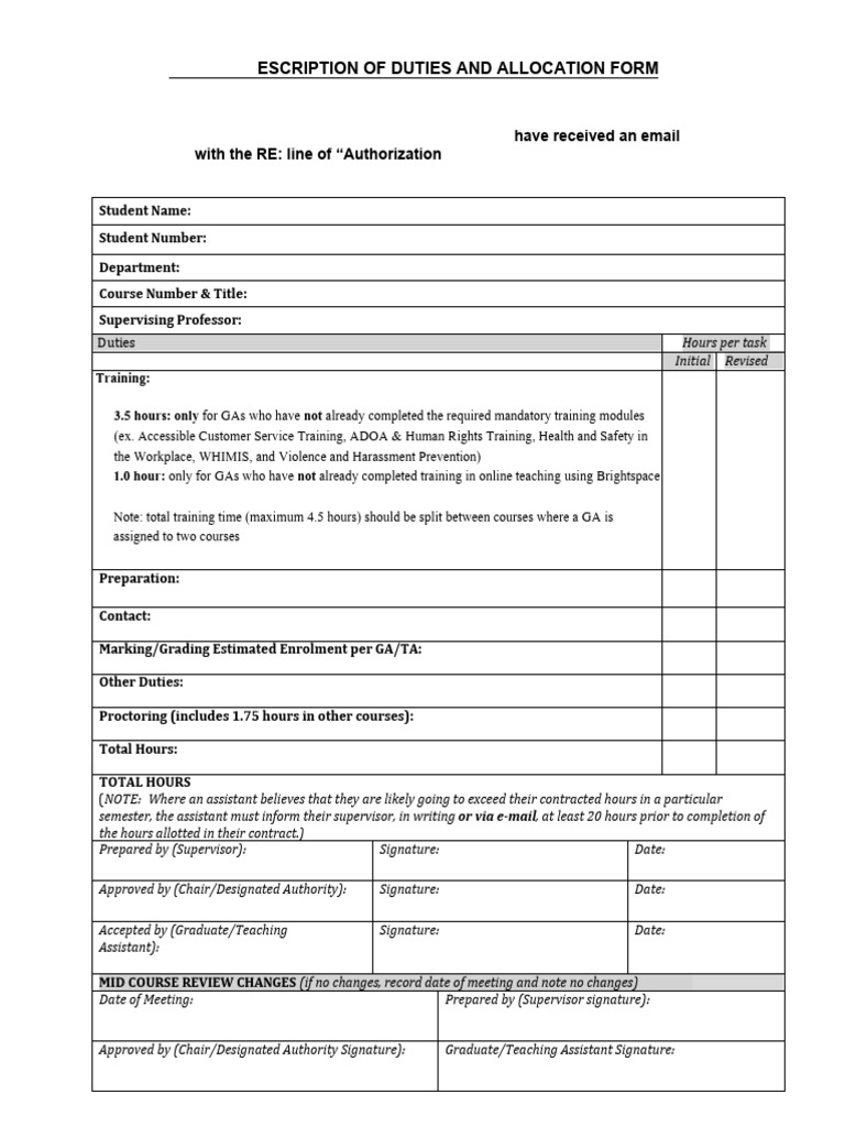 GA/TA Duties and Hours Allocation Form | PDF