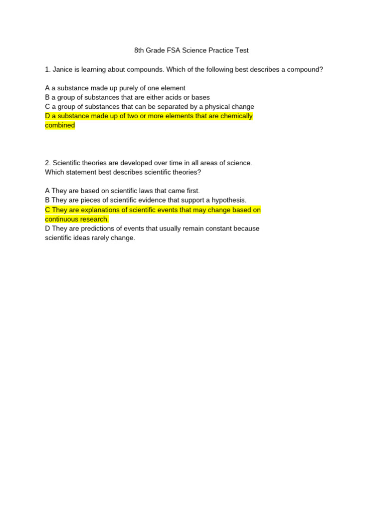 8th Grade FSA Science Practice Test | PDF | Galaxy | Earth