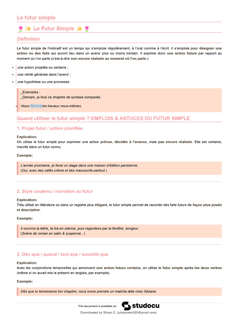 Comprendre le futur simple en français | PDF | Verbe | Grammaire