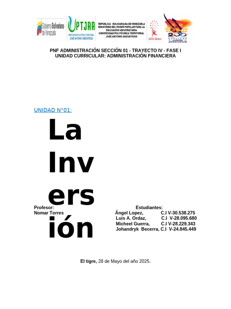 Informe Nomar Torres Unidad 01 La Inversión | PDF | Tasa interna de ...