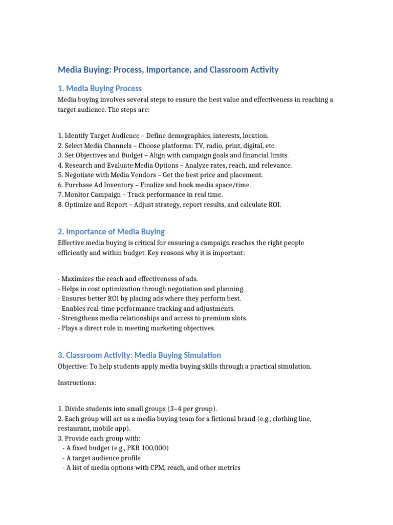 Media Buying Process Importance Activity | PDF