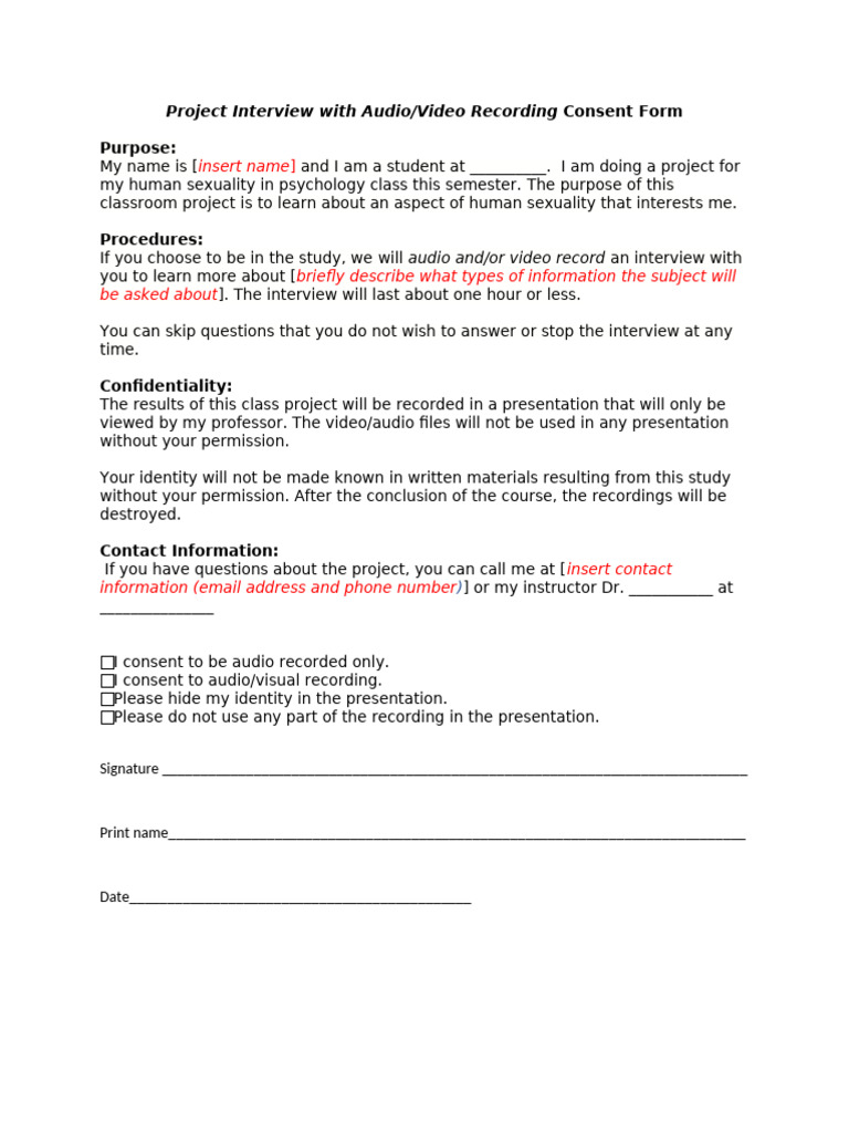 Class Interview Consent Template | PDF