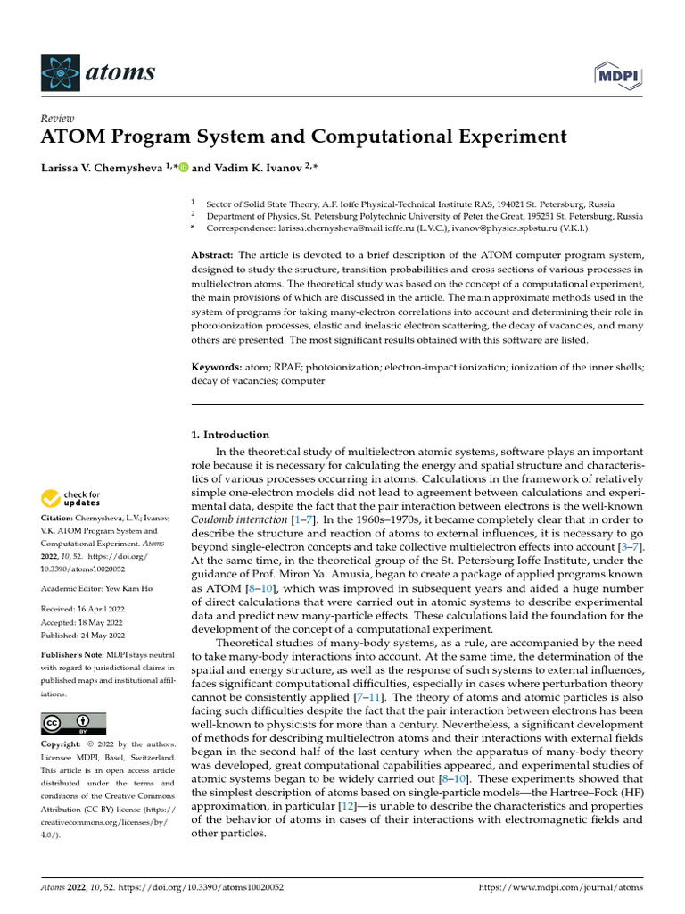 ATOM Program System and Computational Experiment | PDF | Hartree–Fock Method | Theoretical Physics