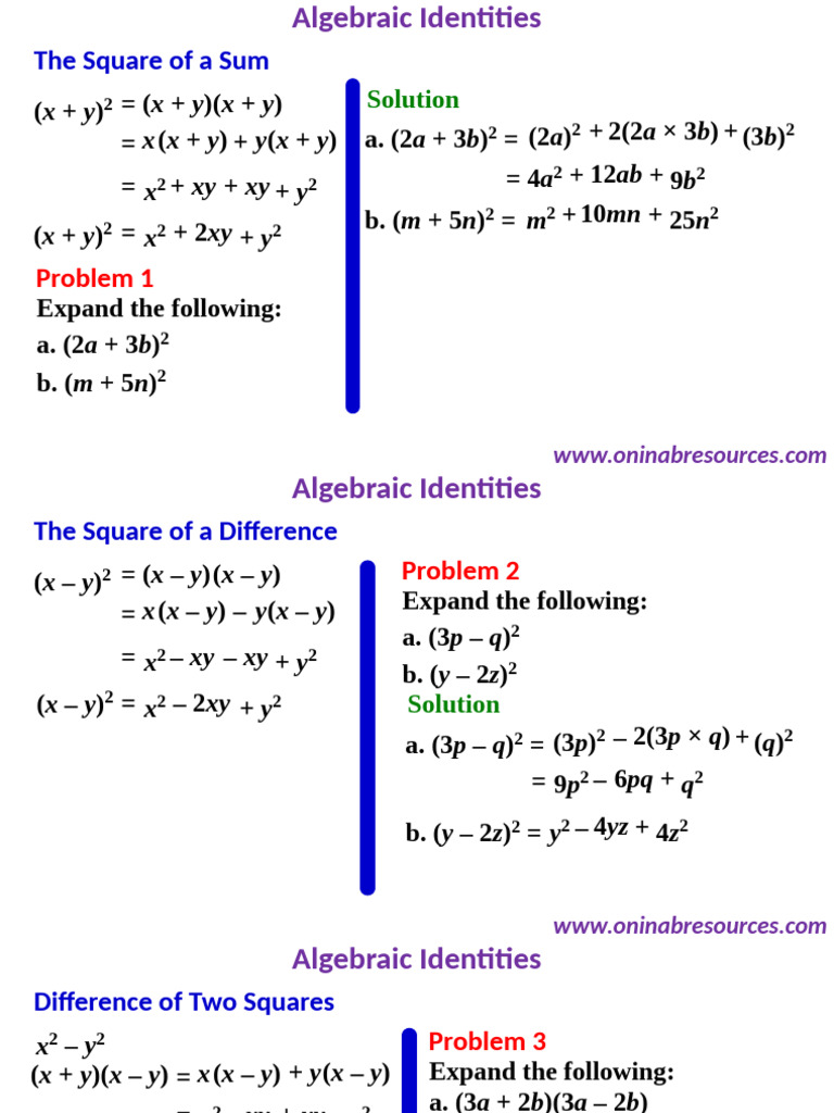 Basic Algebraic Identities | PDF | Algebra | Mathematics