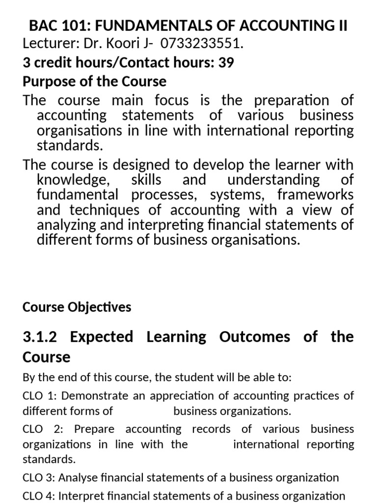 BAC 101: Accounting Fundamentals Course | PDF | Cash Flow Statement ...
