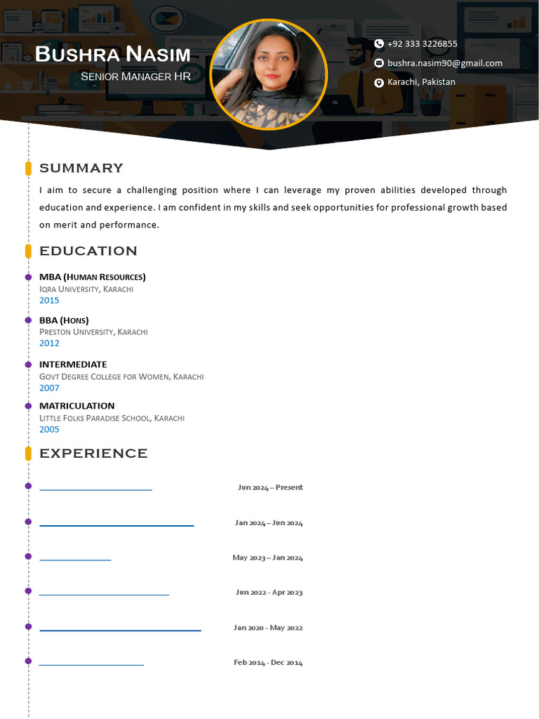 CV Bushra Senior Manager HR | PDF | Human Resources | Information Science