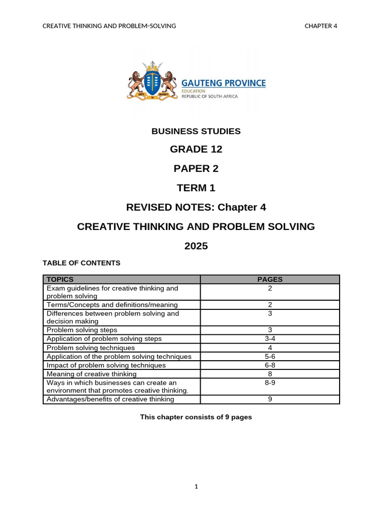 2025 Revised Chapter 4 Business Studies GRADE 12 NOTES ON CREATIVE ...