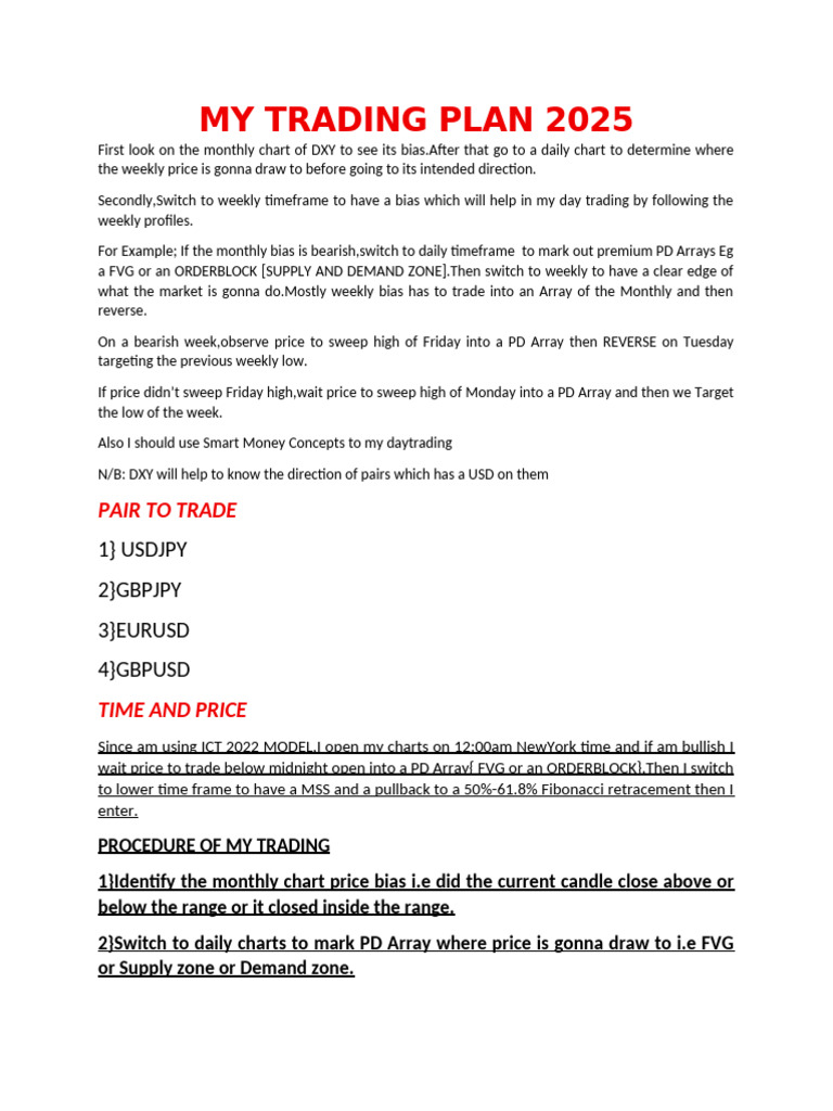2025 Trading Plan Overview | PDF