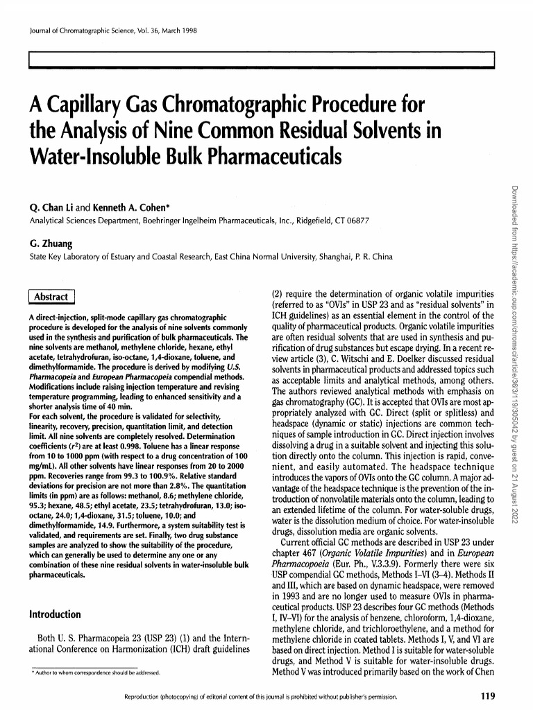 Gas Chromatography for Solvent Analysis | PDF | Chromatography | Solvent