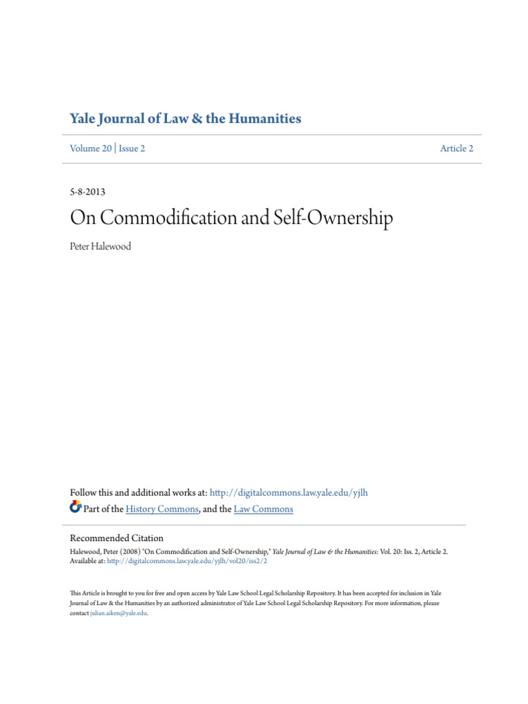 On Commodification and Self-Ownership | PDF | Abolitionism | Property