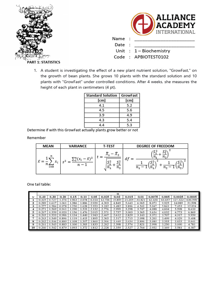 AP Bio - Unit 1 - Test 1 - Unit 1 - CH 1 | PDF | Ion | Physical Chemistry