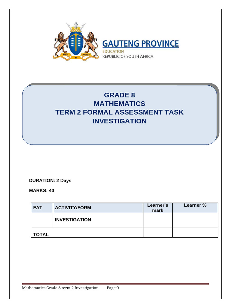 Grade 8 Mathematics-Investigation-Term-2 - 2025 | PDF | Square Root ...