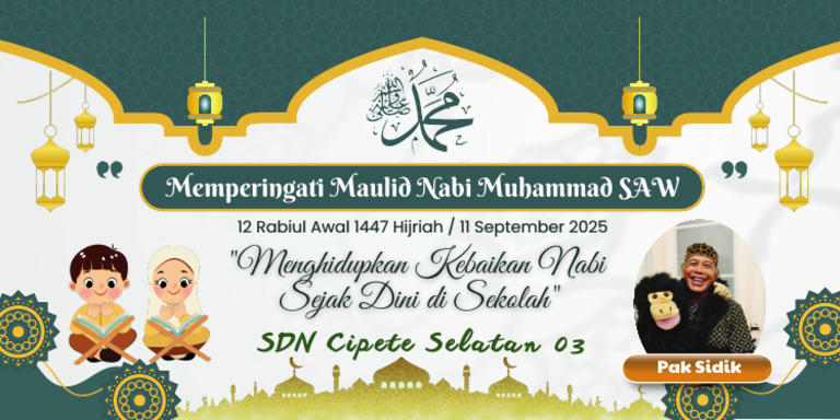 Hijau Emas Dan Putih Spanduk Acara Pengajian Maulid Nabi Muhammad ...