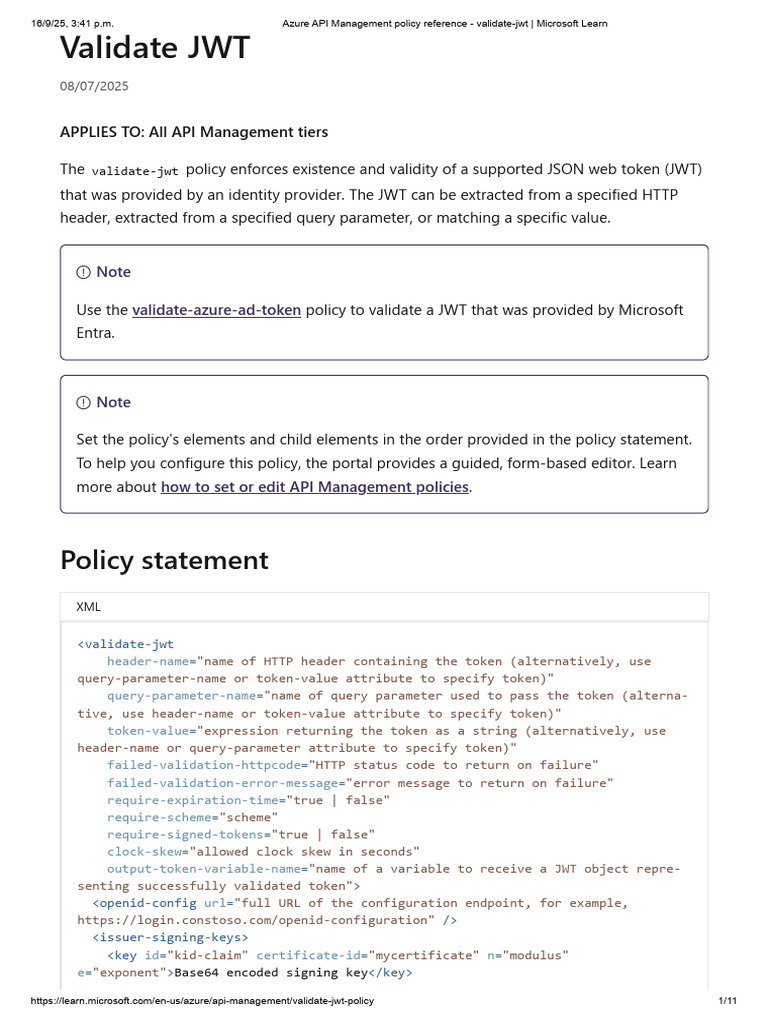 Azure API Management Policy Reference - Validate-Jwt - Microsoft Learn ...