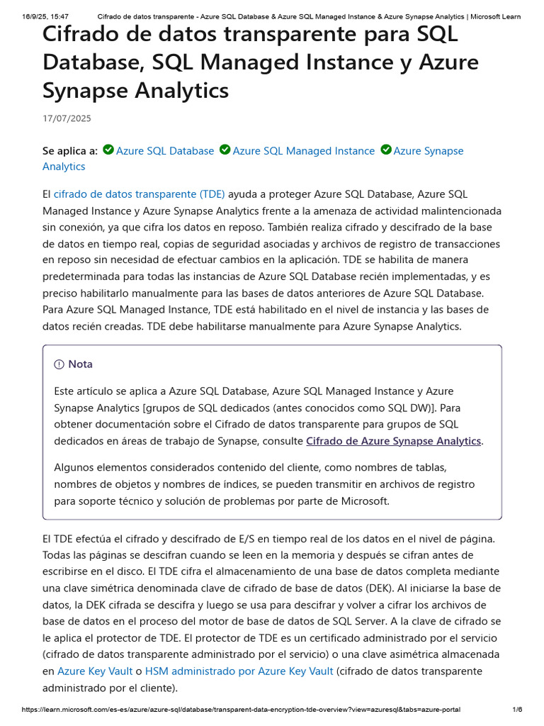 Cifrado de Datos Transparente - Azure SQL Database & Azure SQL Managed ...