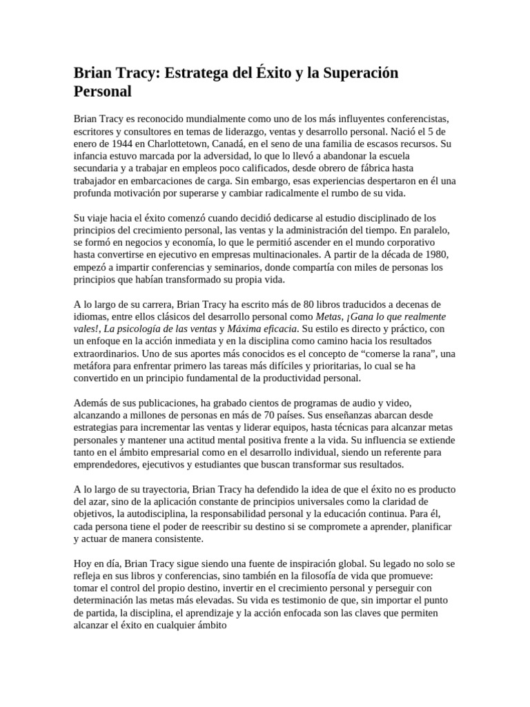 Biografía de Brian Tracy: Éxito y Superación | PDF | Desarrollo ...