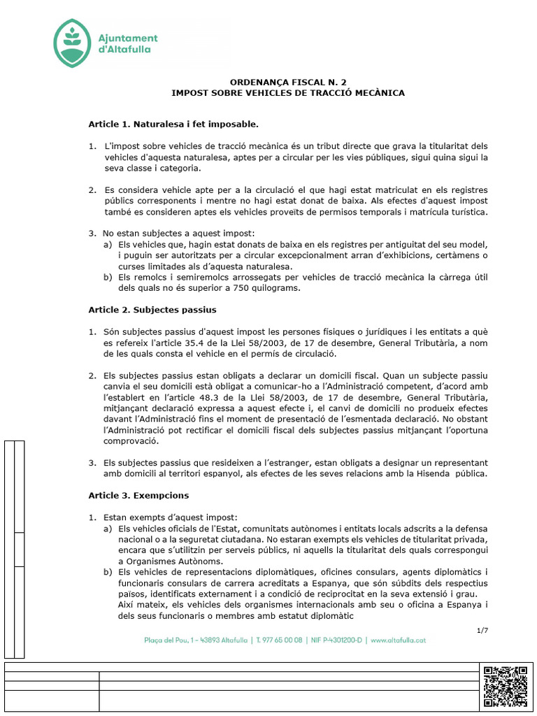 Impost Sobre Vehicles de Tracció Mecànica (IVTM) Altafulla | PDF