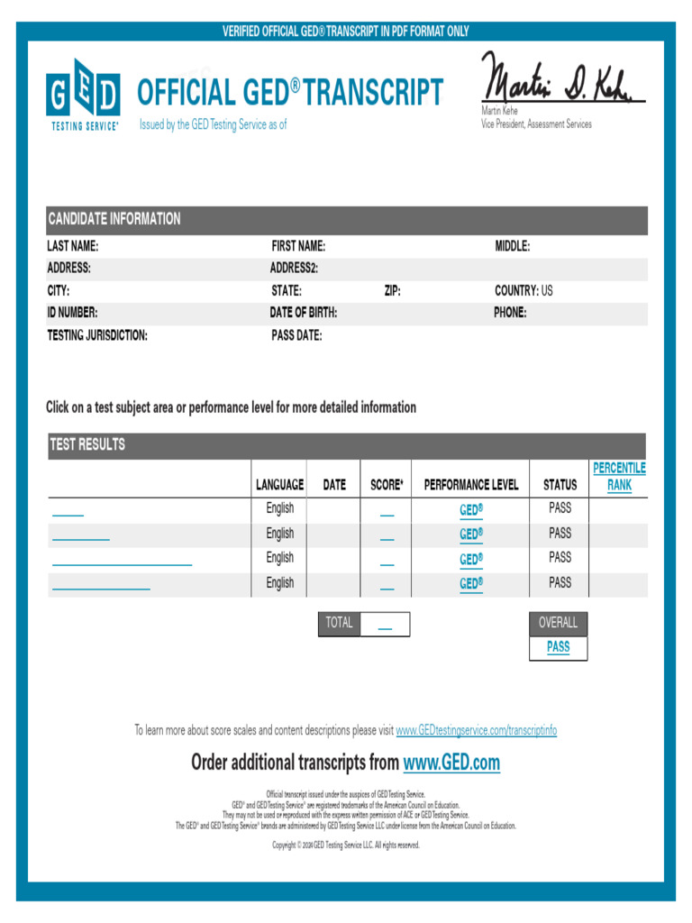 Official GED® Transcript for Jonathan | PDF | General Educational ...
