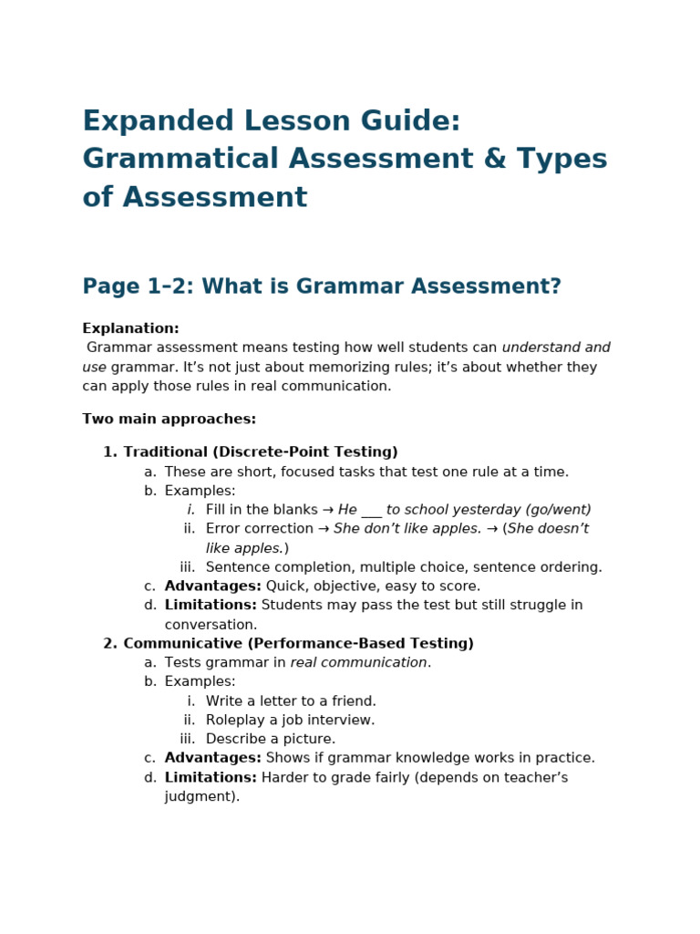 Grammatical Assessment | PDF | Educational Assessment | Human Communication