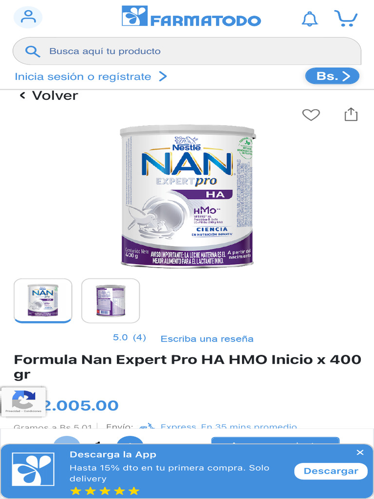 Formula Nan Expert Pro HA HMO Inicio X 400 GR | PDF