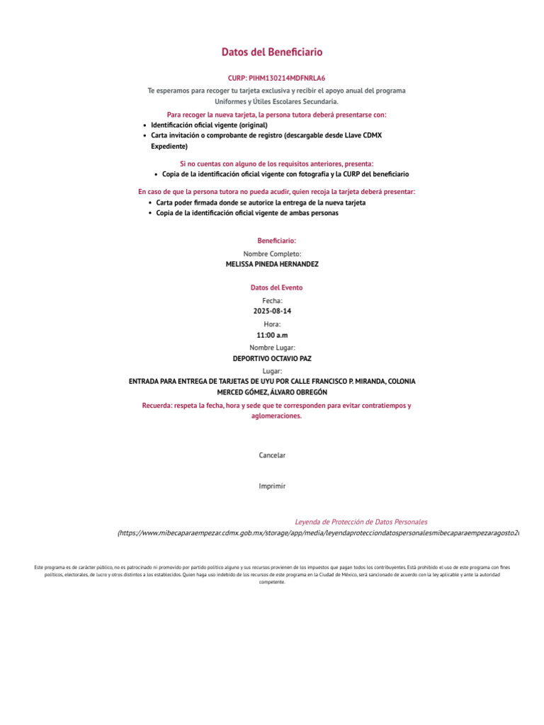 Entrega de Tarjetas de Uniformes y Útiles Escolares Secundaria | PDF