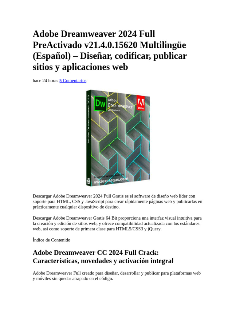 Descargar Adobe Dreamweaver 2024 Full | PDF | Adobe Dreamweaver | Informática