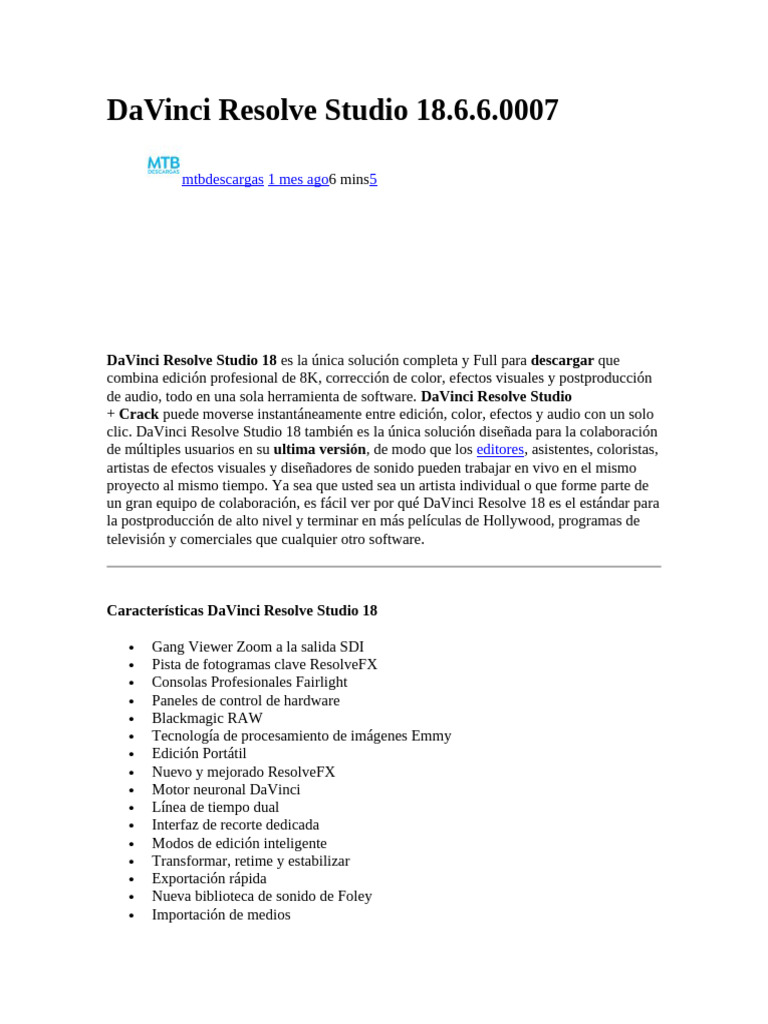 DaVinci Resolve Studio 18: Edición y Colaboración | PDF | Software ...