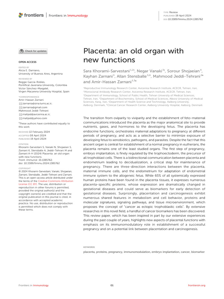Placenta An Old Organ With New Functions | PDF | Placenta | Marsupials