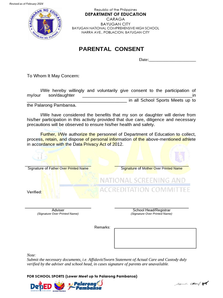 2024 Parents Consent Revised-2 | PDF