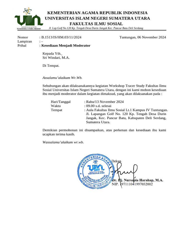 Permohonan Moderator Workshop Tracer Study | PDF