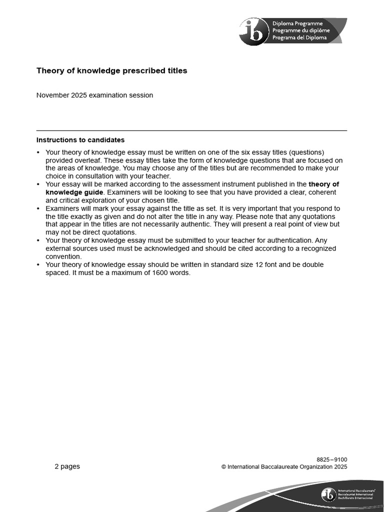 TOK Prescribed Titles for November 2025 | PDF | Knowledge | Theory