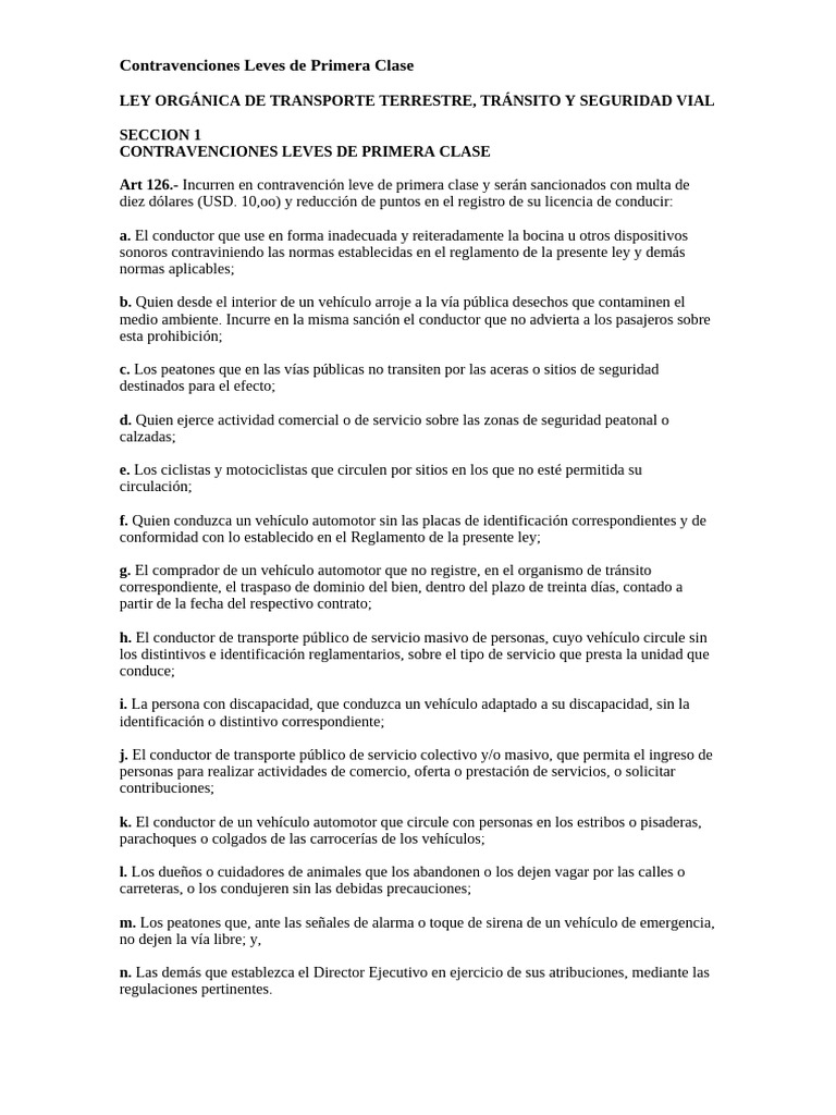 .Contravenciones Leves de Primera y Segunda Clase. | PDF | Licencia de ...