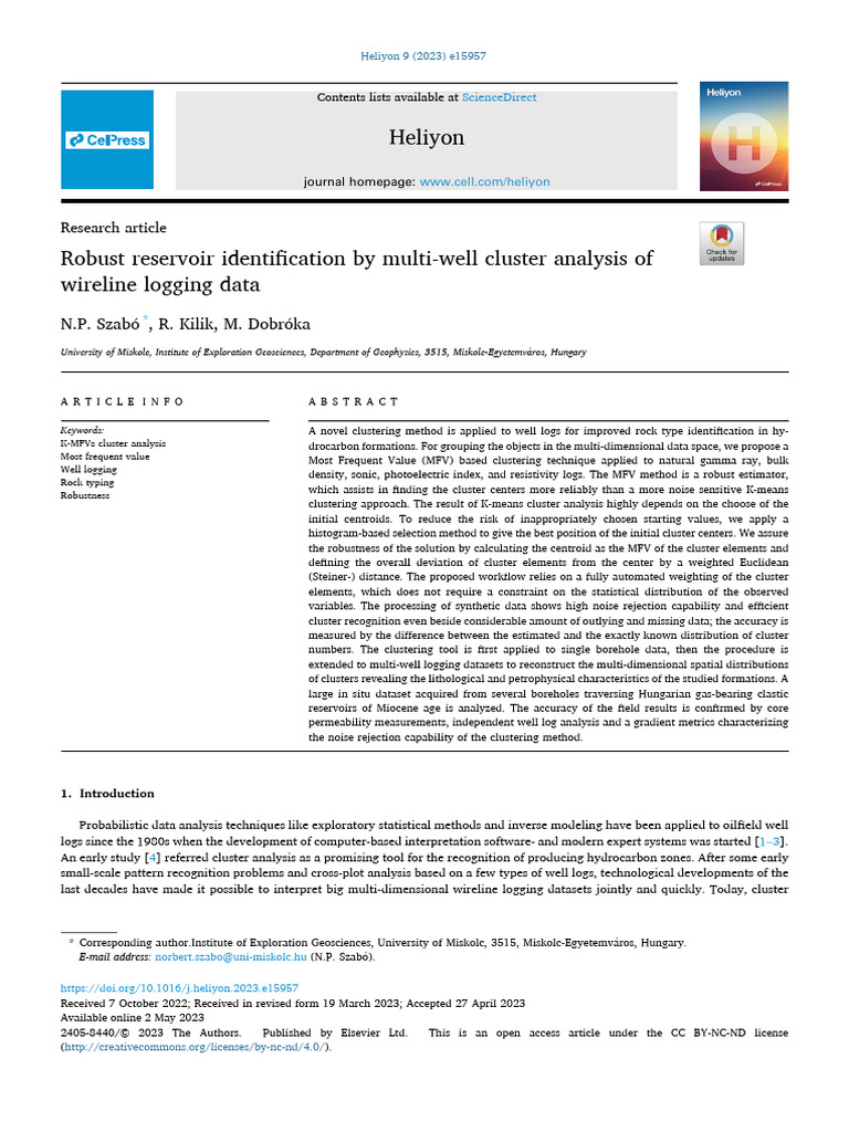 Robust Reservoir Identification by Multi-Well Cluster Analysis of ...