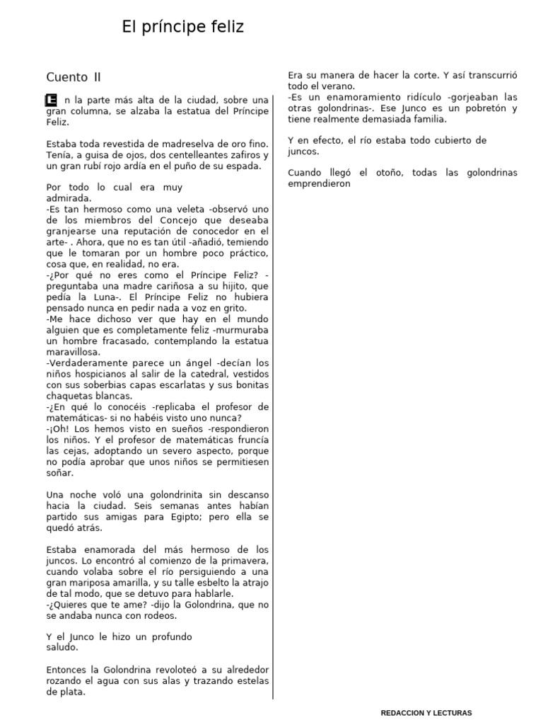 El Príncipe Feliz y la Golondrina | PDF