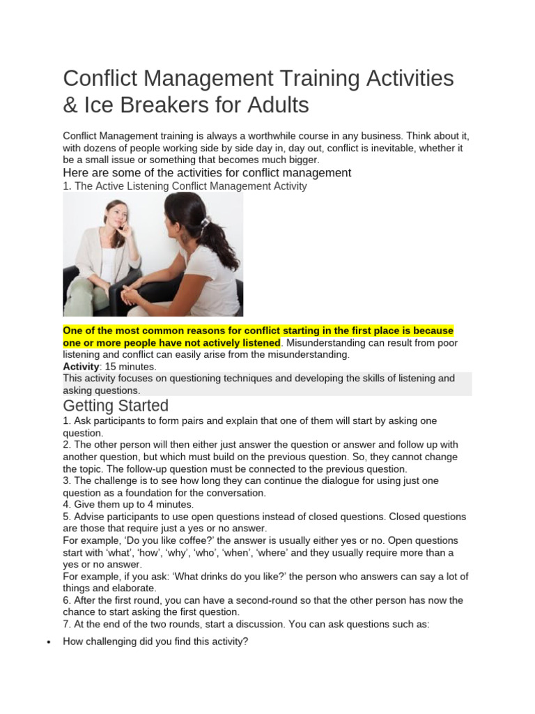 Conflict Management Training Activities | PDF | Psychological Concepts ...